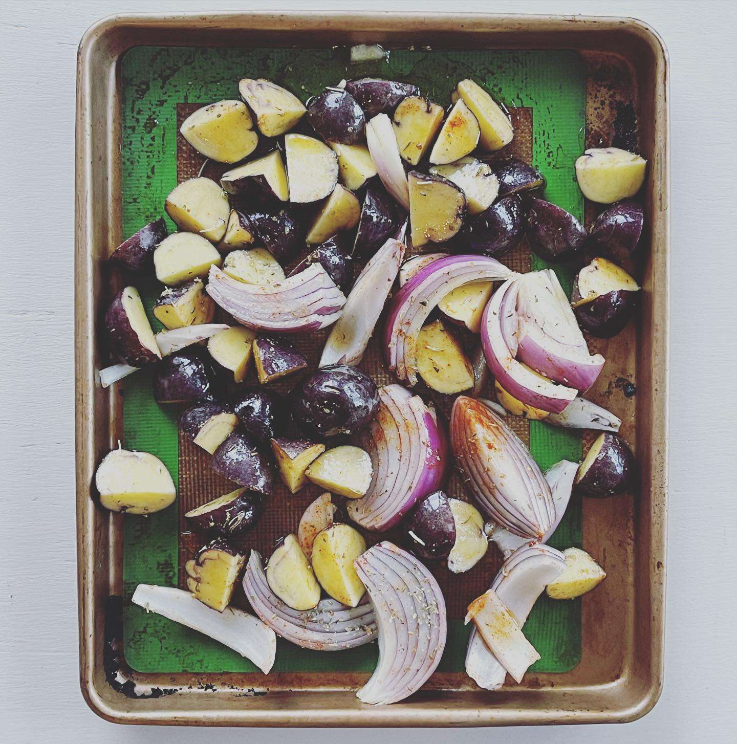 How to Make Oven-Roasted Blue Potatoes with Red Onions - Morgan Be Cookin